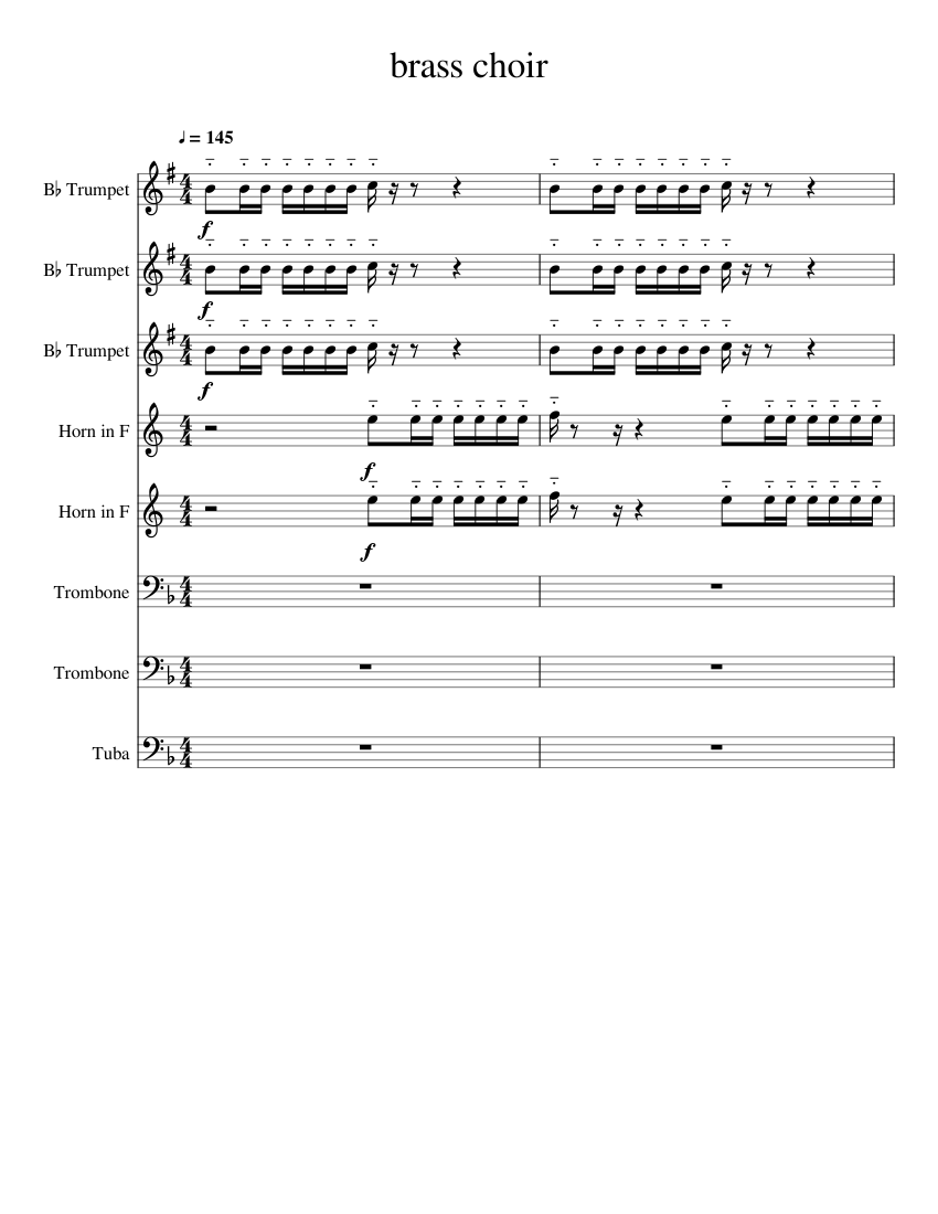 Brass choir Sheet music for Trombone, Tuba, Trumpet in b-flat, French ...