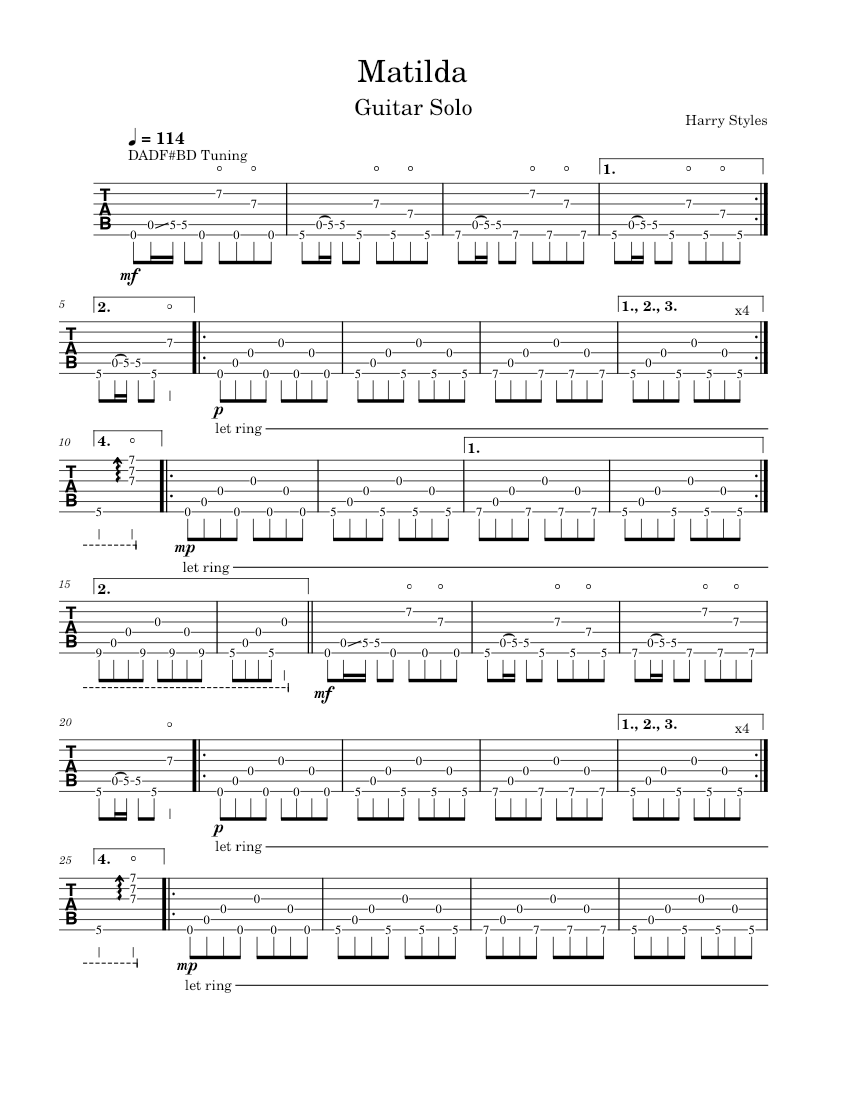 Matilda – Harry Styles Matilda Sheet Music and Tab for Guitar (Solo ...