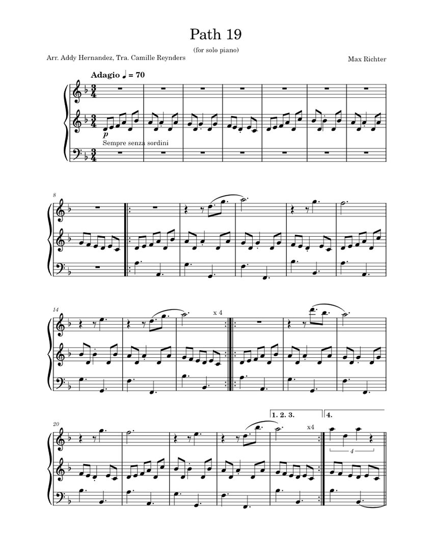 Path 19 (For Solo PIano) – Max Richter Sheet Music for Piano (Solo ...
