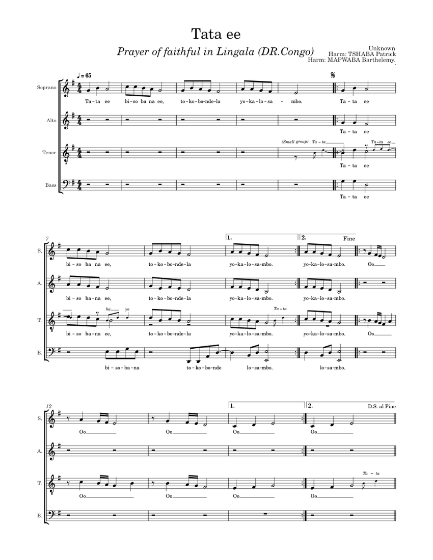 Tata ee Tata-ee Version LVDA with Patrick Sheet music for Soprano, Alto ...