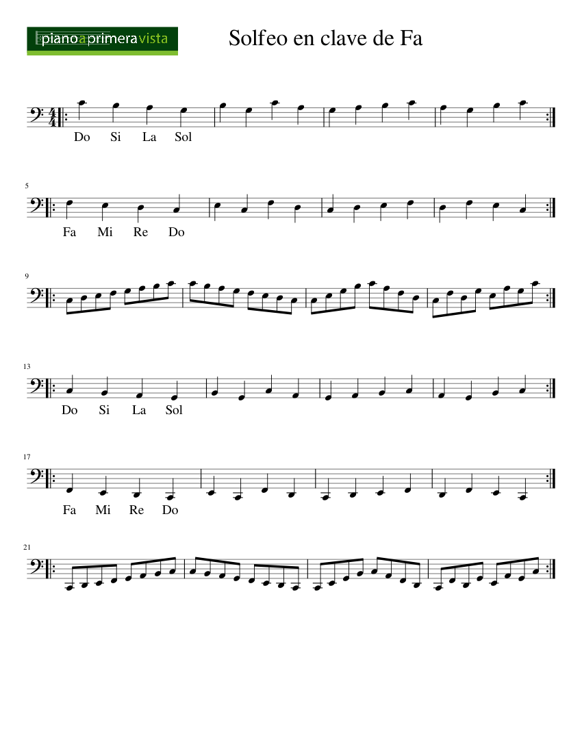 Solfeo_en_clave_de_Fa Sheet Music for Piano (Solo) easy | MuseScore.com