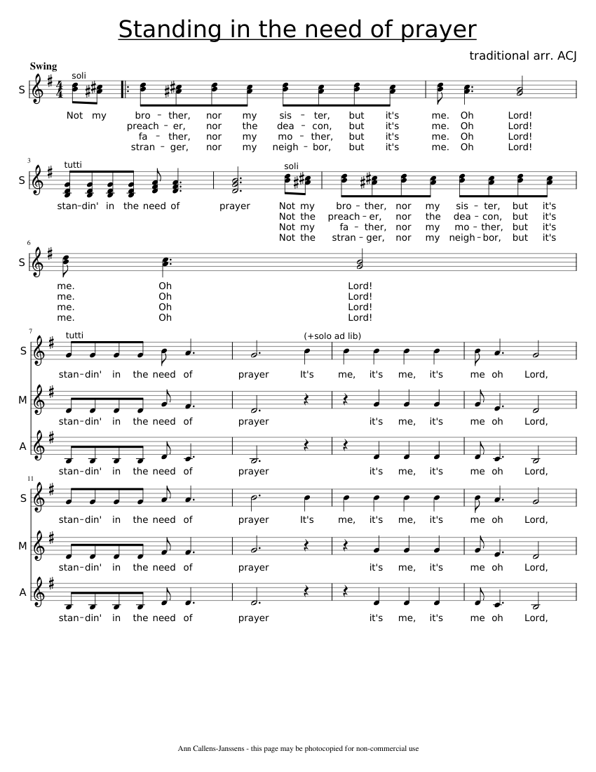 Standing in the need of prayer-SSA Sheet Music for Soprano, Alto, Mezzo ...