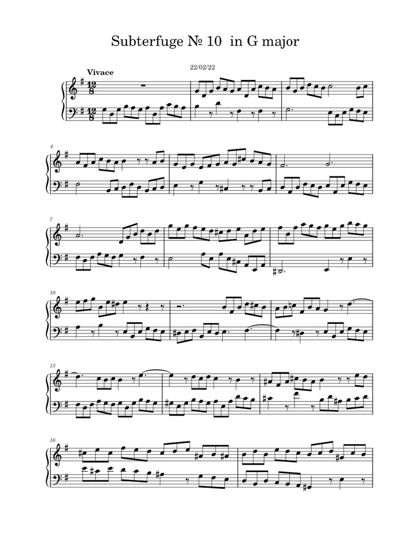 Subterfuge № 10 in G major Sheet Music for Piano (Solo) | MuseScore.com