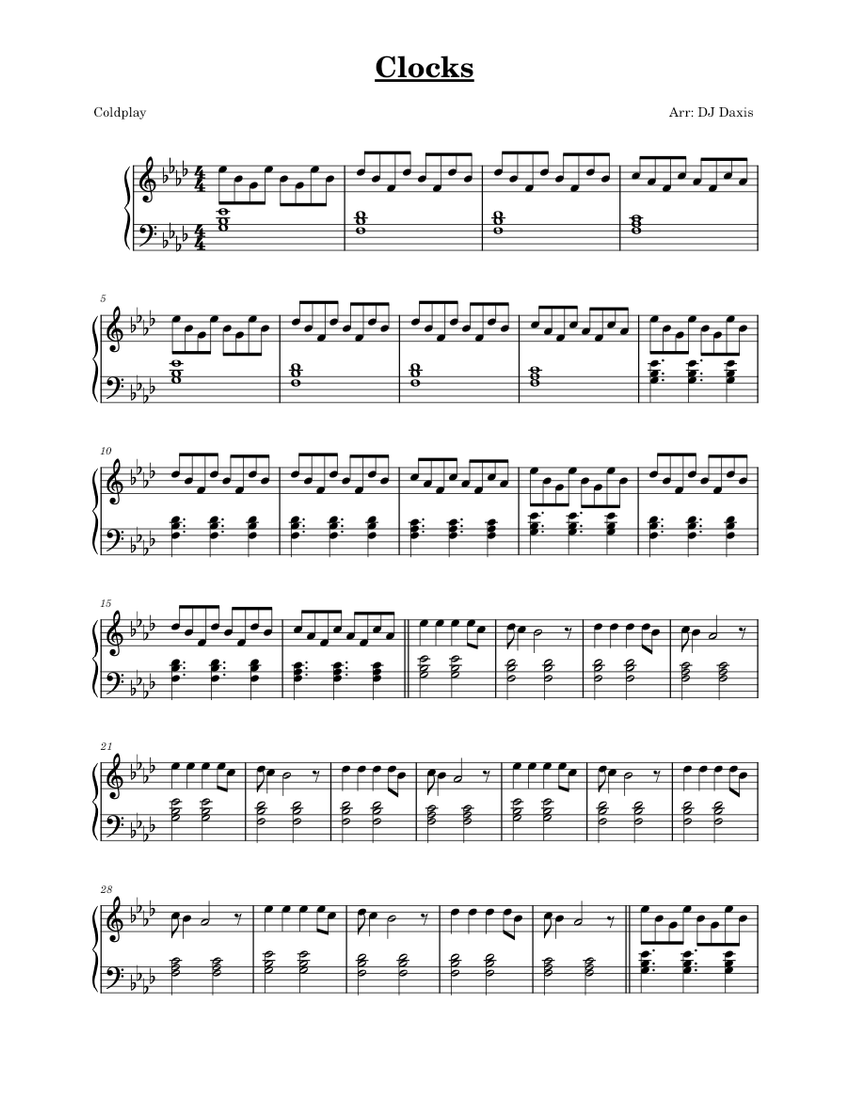 Clocks- Coldplay Sheet music for Piano (Solo) Easy | Musescore.com