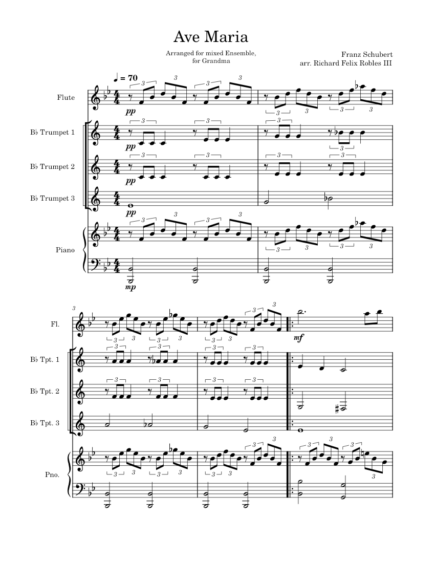 Ave Maria, D.839 – Franz Schubert Sheet music for Piano, Flute, Trumpet ...