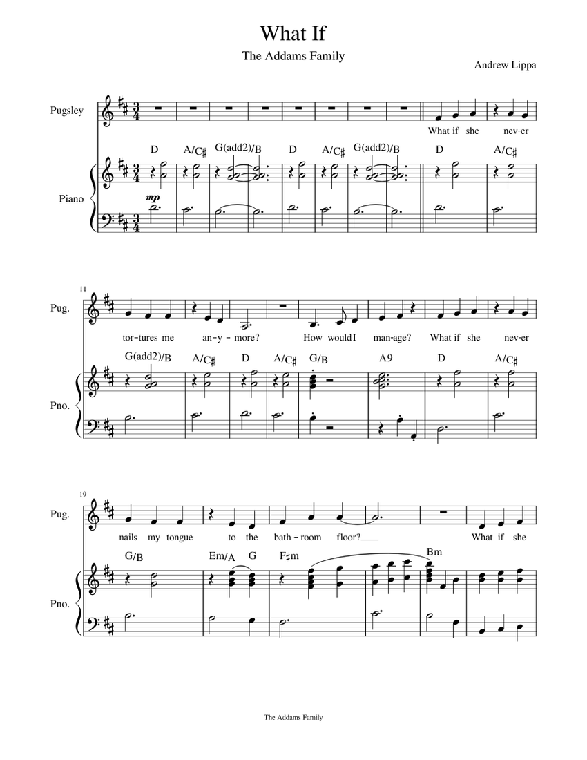 What If - The Addams Family Sheet Music with Chords for Piano (Solo ...