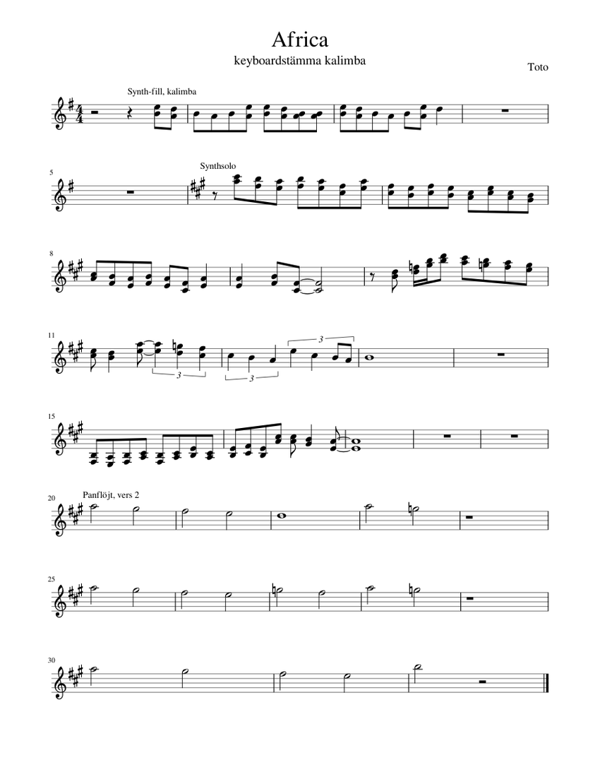Africa Sheet music for Piano (Solo) | Musescore.com