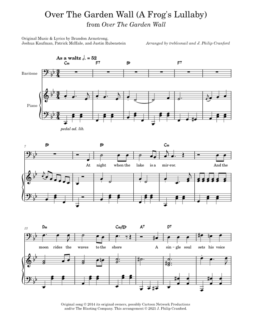 Over the Garden Wall (A Frog's Lullaby) – The Blasting Company Sheet ...