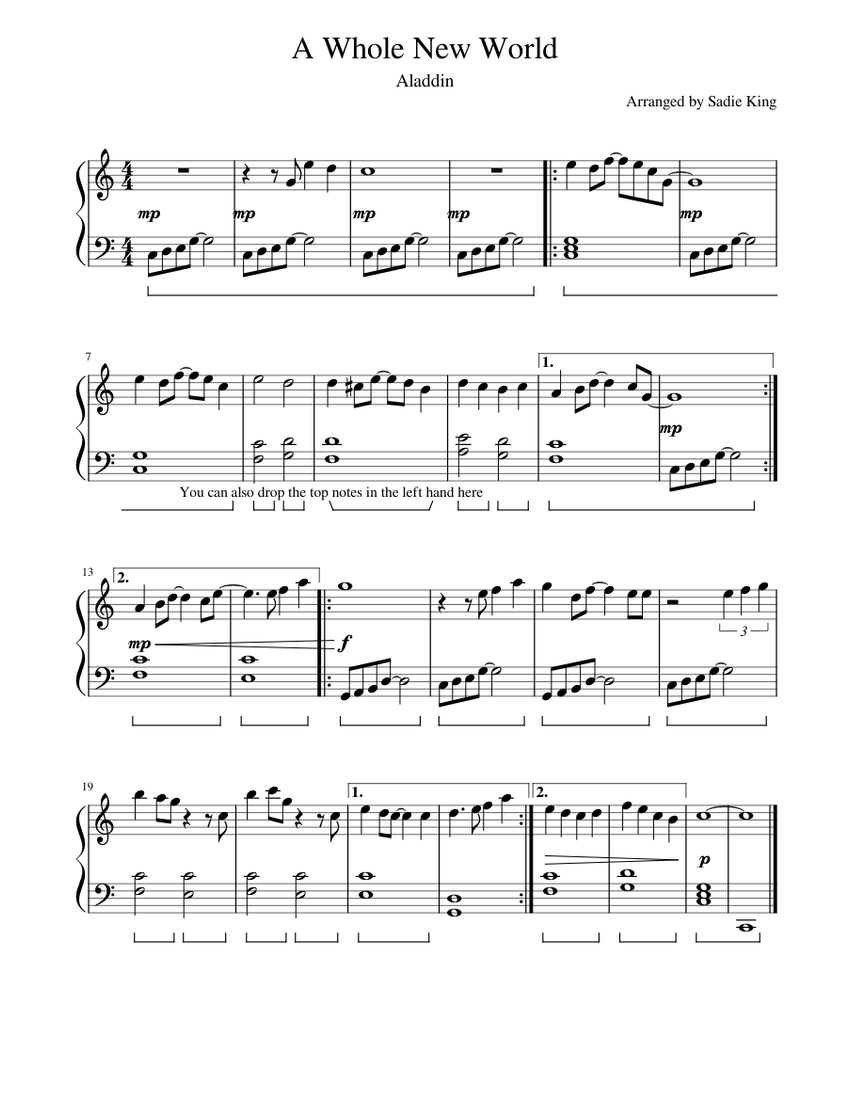 A Whole New World – Alan Menken A Whole New World Simplified Sheet music for Piano (Solo) Easy ...