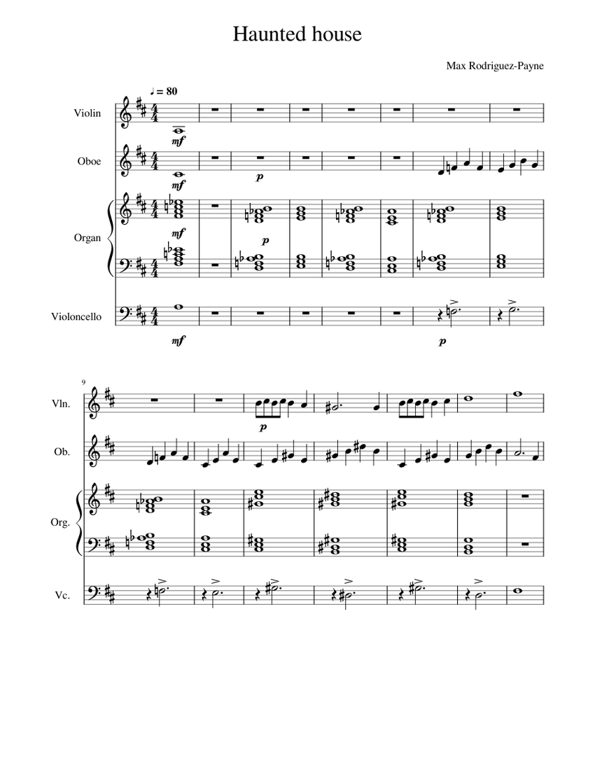 Haunted_house v2 Sheet music for Organ, Oboe, Violin, Cello (Mixed ...