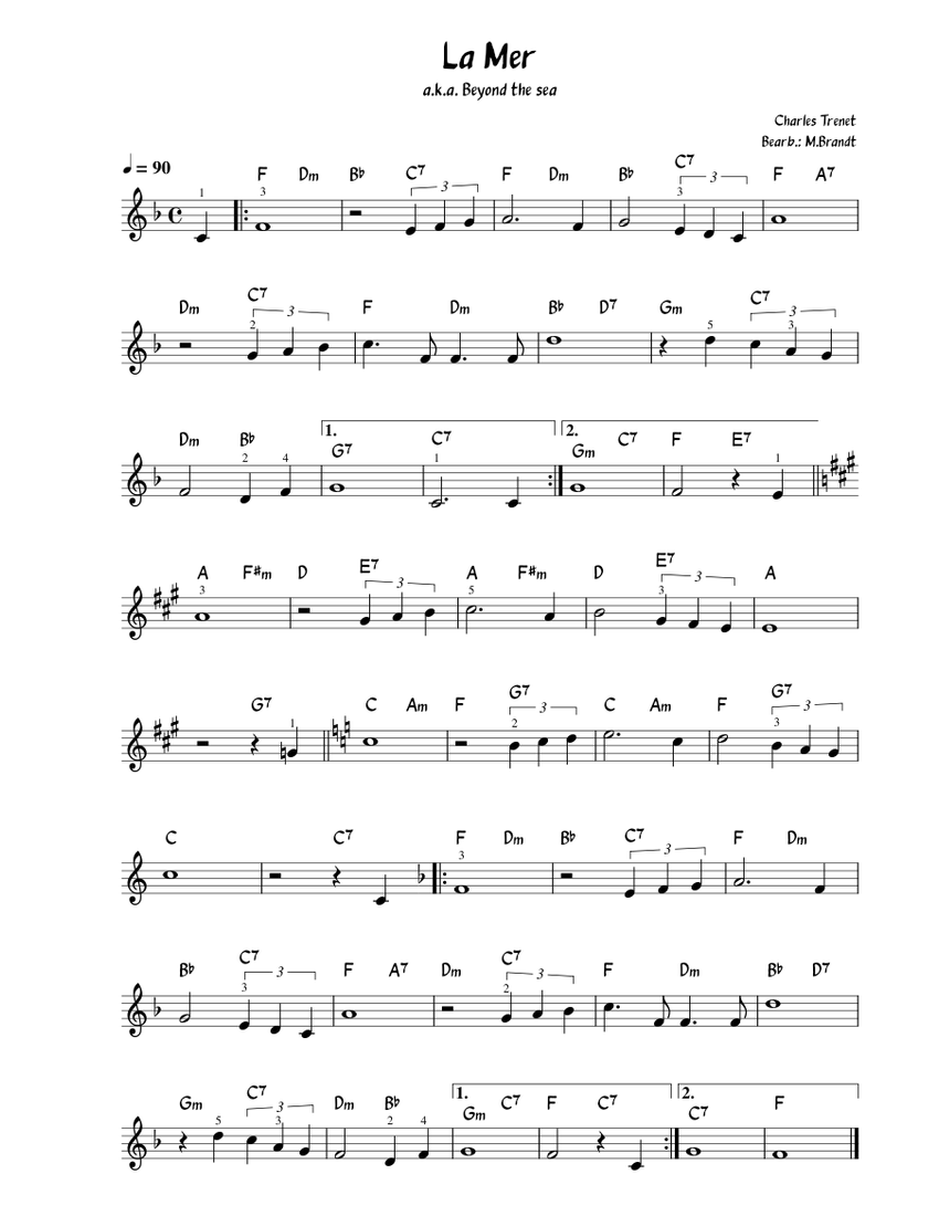 La Mer (Beyond The Sea) - Charles Trenet Sheet music for Piano (Solo ...