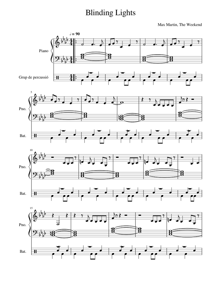 Blinding Lights Sheet Music for Piano, Drum group (Mixed Duet ...