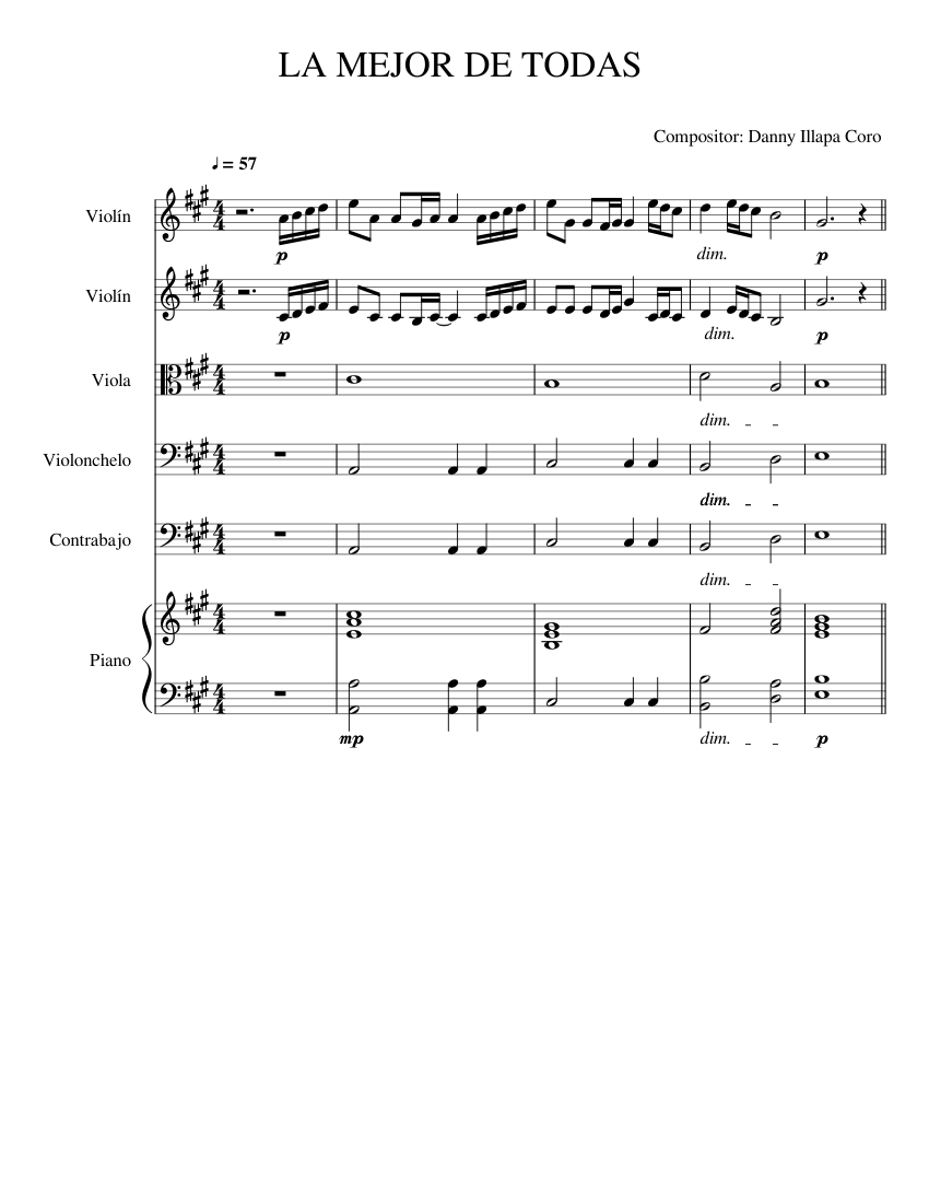 LA mejor de todas finalizado Sheet Music for Piano, Contrabass, Violin ...