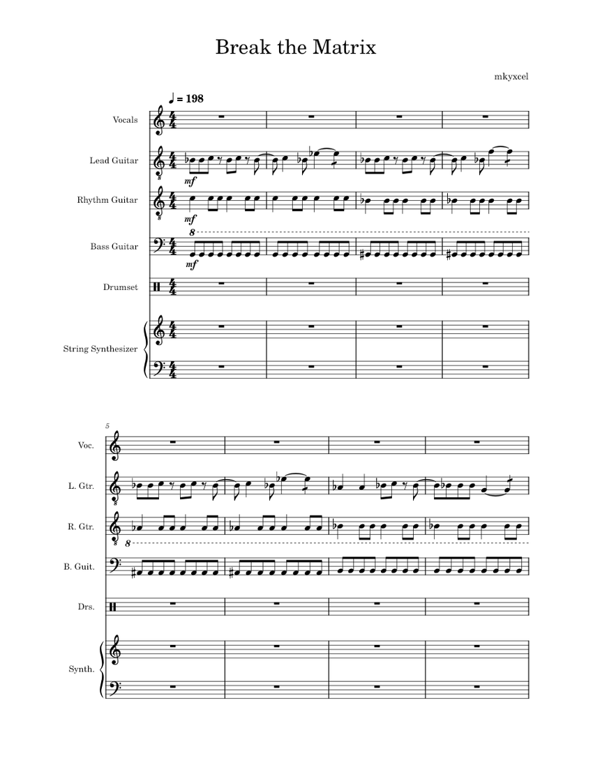 Break the Matrix Sheet Music for Vocals, Guitar, Bass guitar, Drum ...