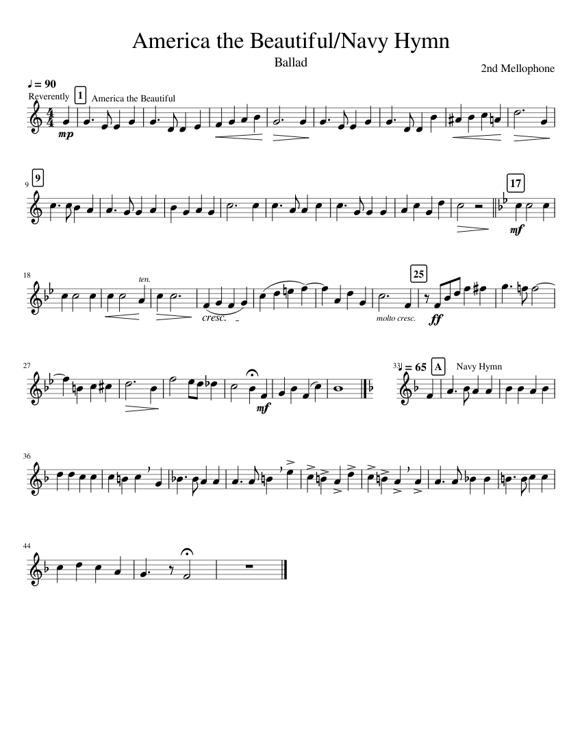 America the Beautiful/Navy Hymn 2nd part Sheet music for French horn ...