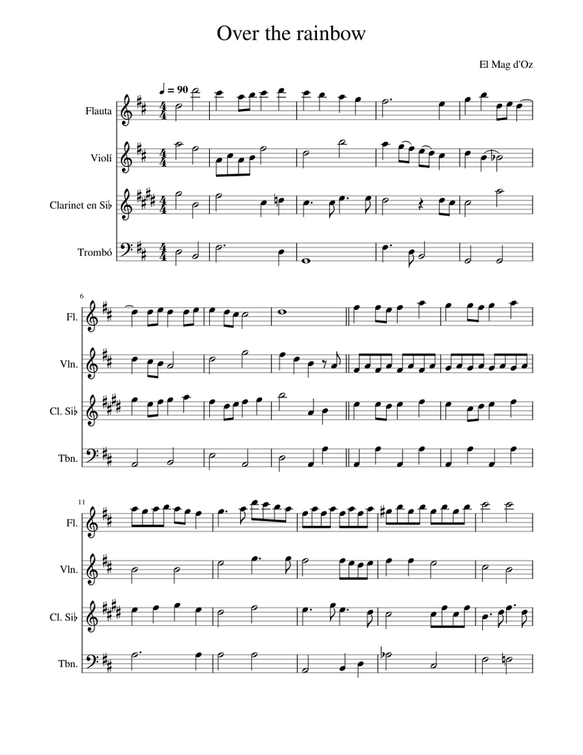 Over the Rainbow – The Wizard of Oz Sheet music for Trombone, Flute ...
