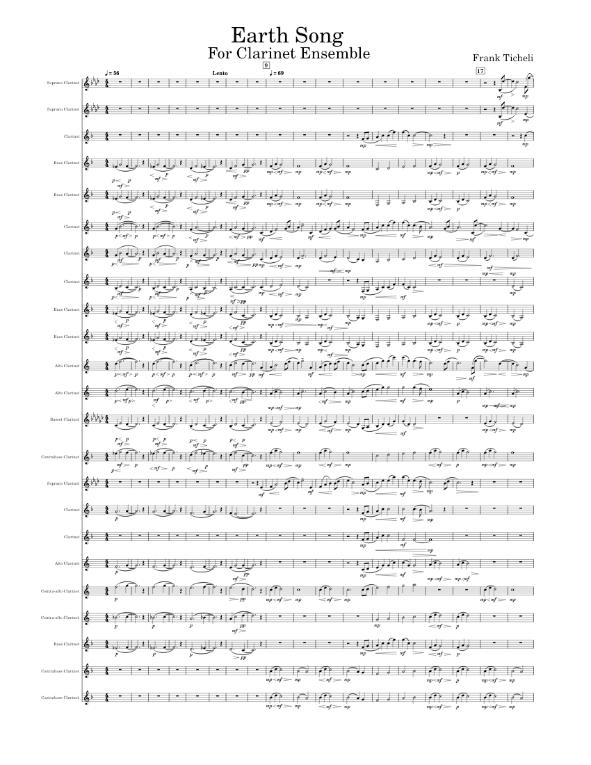 Earth Song – Frank Ticheli Arr. for Clarinet Ensemble Sheet Music for ...