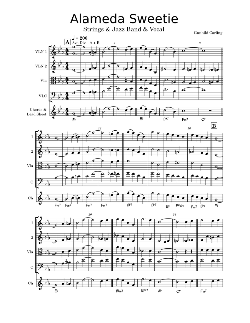 Alameda Sweetie STRINGS SCORE Sheet Music for Piano, Violin, Viola ...