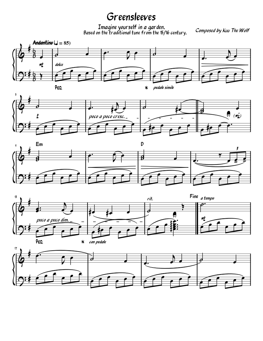 Greensleeves Sheet music for Piano (Solo) Easy | Musescore.com