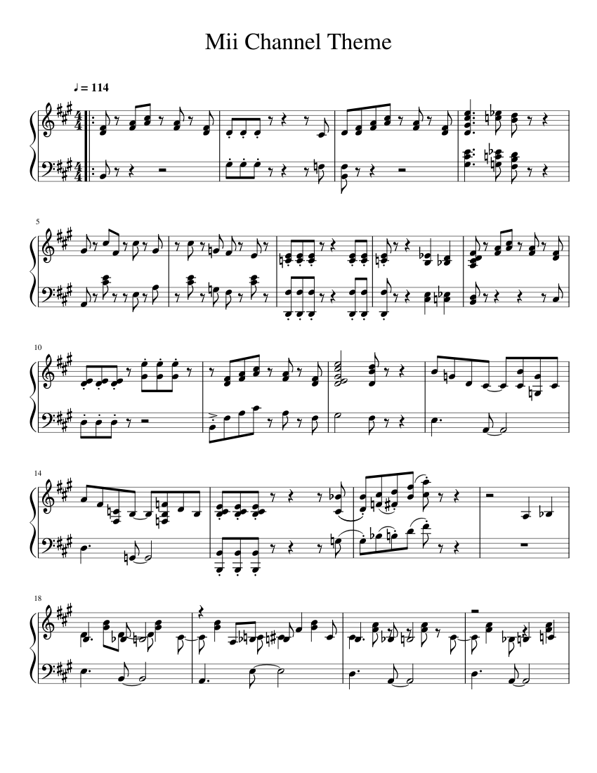 Mii Channel Theme Sheet Music for Piano (Solo) | MuseScore.com