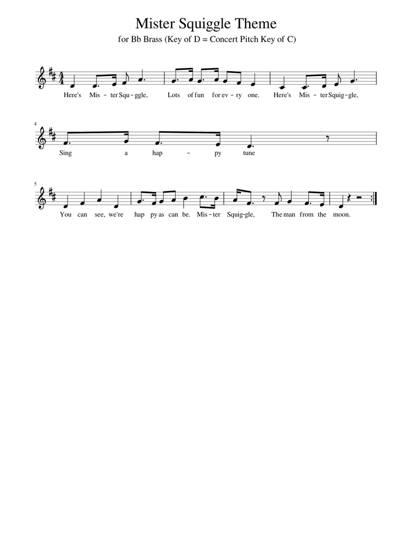 Mister Squiggle Theme Sheet music for Trumpet in b-flat (Brass Ensemble ...