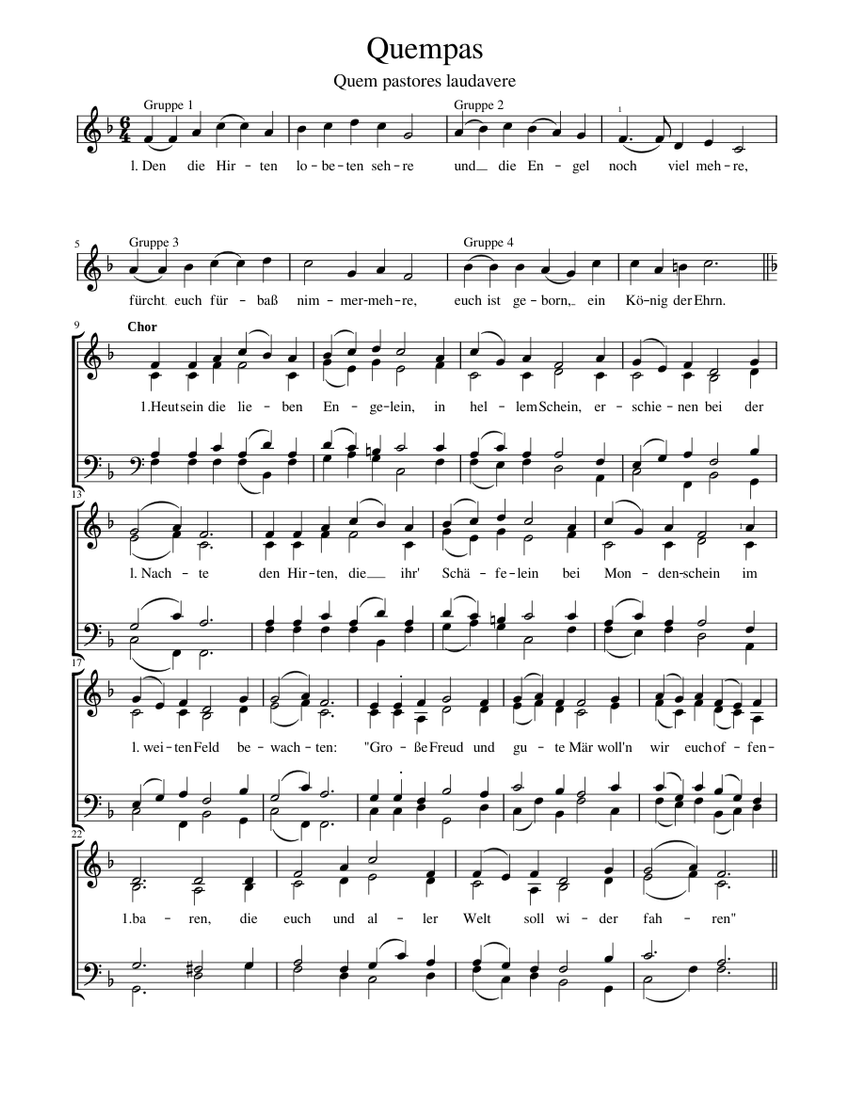 Den die Hirten lobeten sehre - Quempas – Prätorius Sheet Music for ...