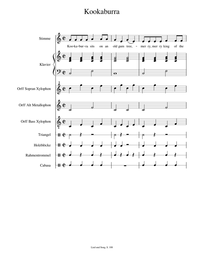 Arrangieren Kookaburra for school Sheet music for Piano, Vocals ...