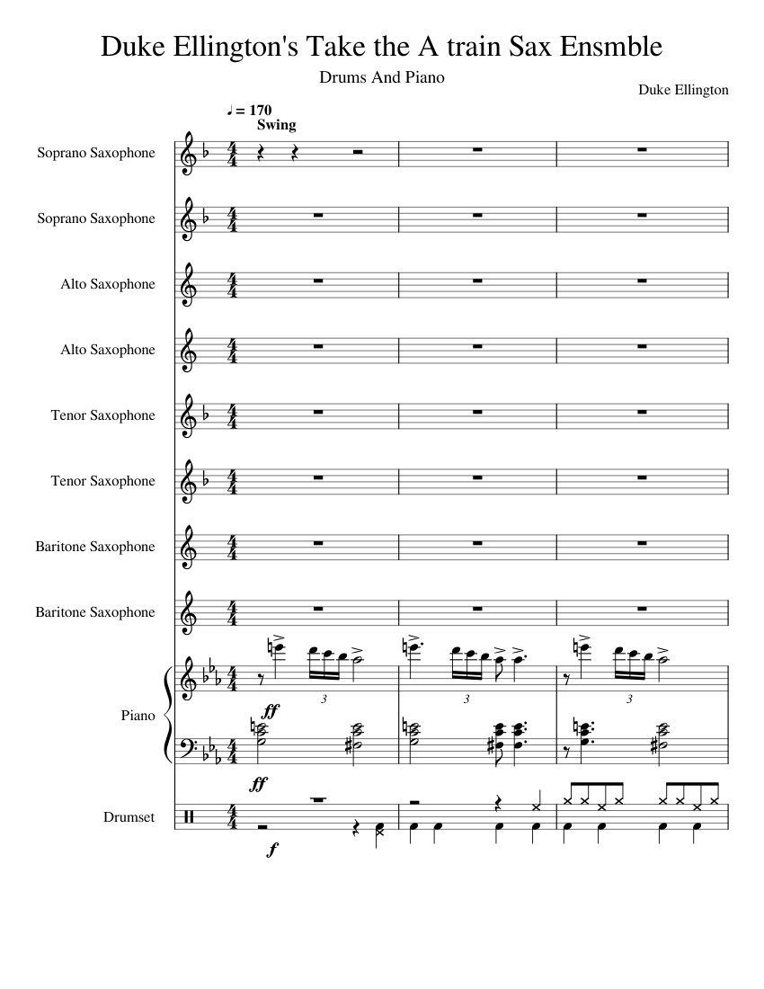 Take the a train - Duke Ellington Sheet Music for Piano, Saxophone alto ...
