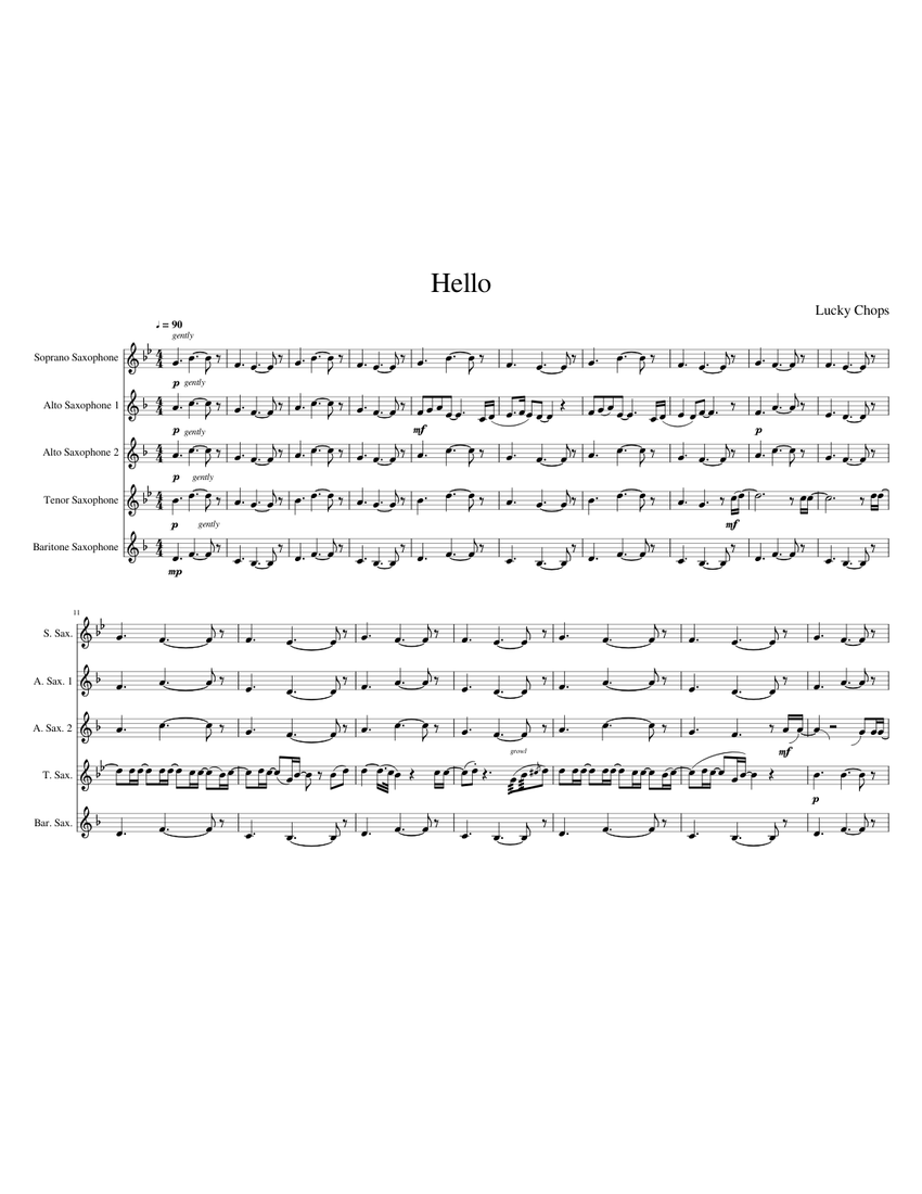 Hello Sheet music for Saxophone alto, Saxophone tenor, Saxophone ...