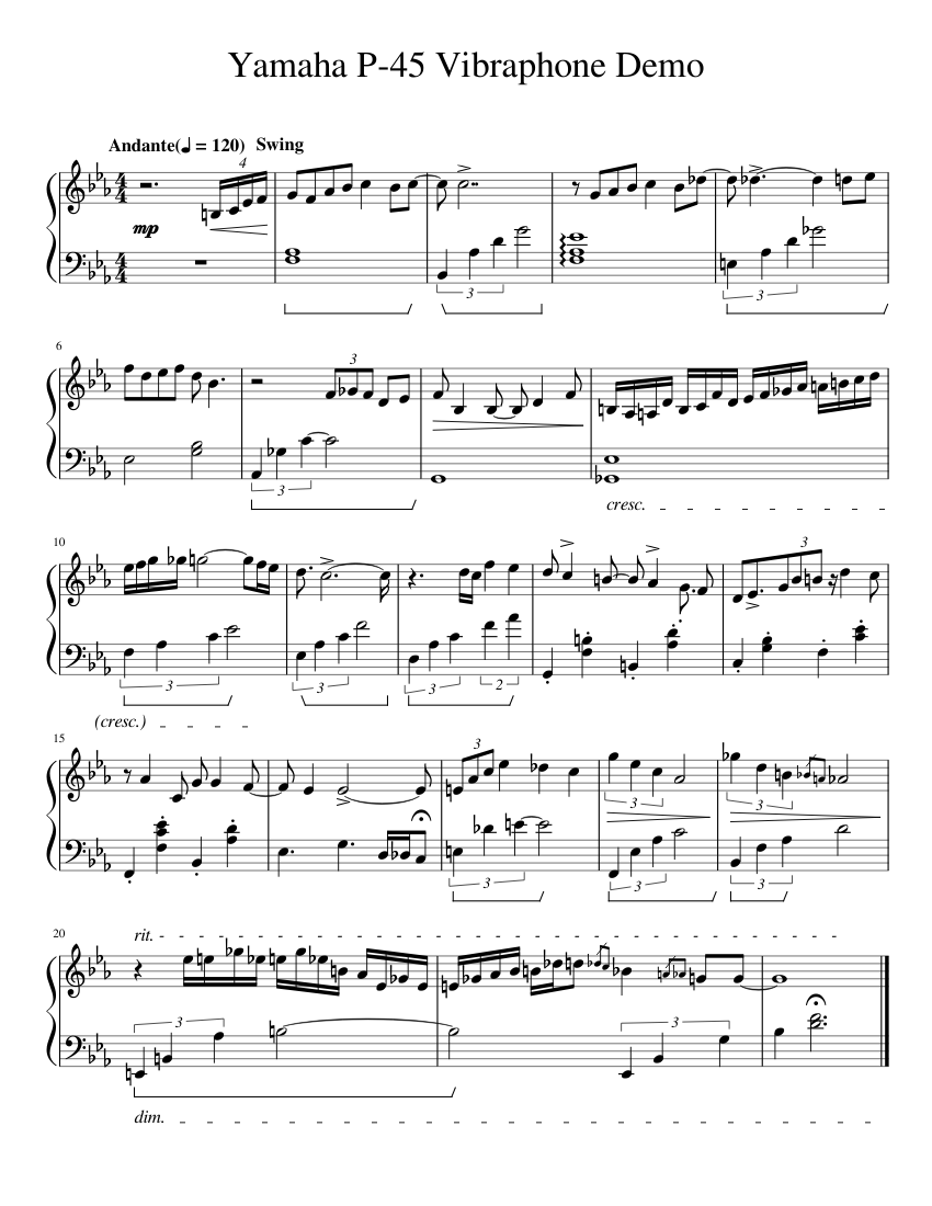 Yamaha P 45 Vibraphone Demo Piece Sheet Music for Piano (Solo ...