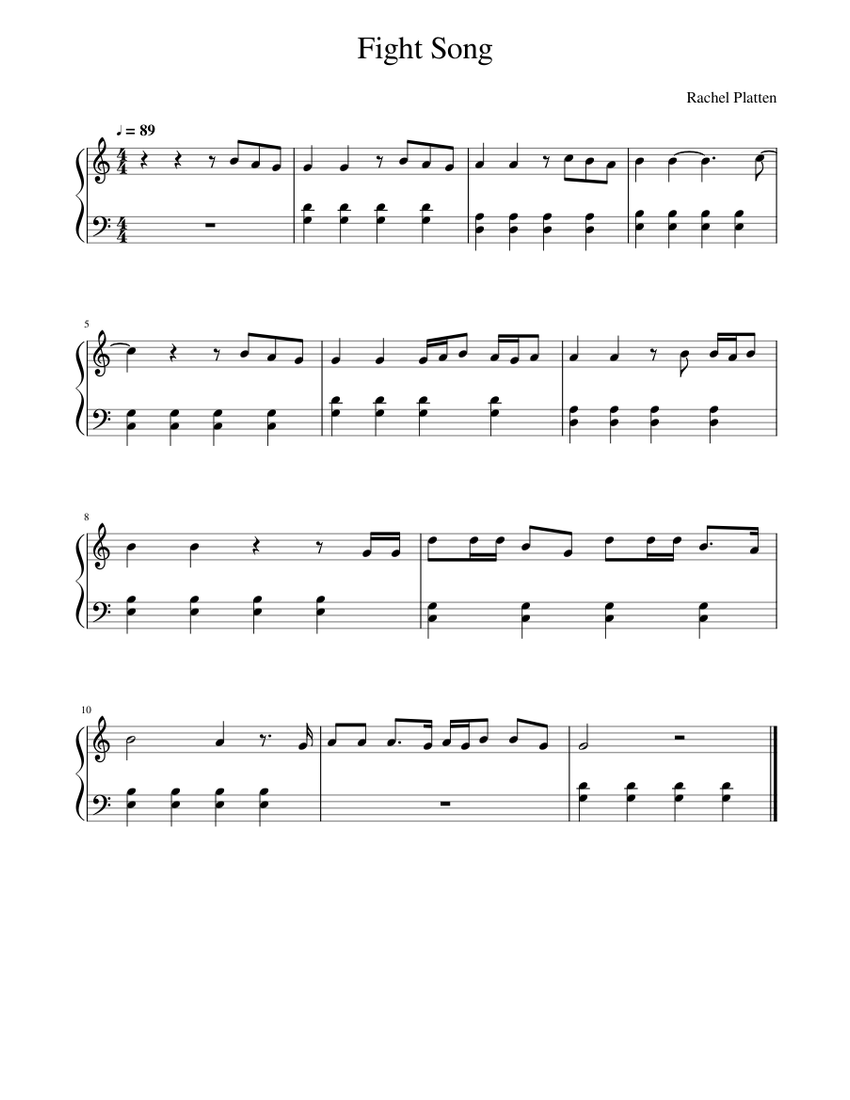 Fight Song - Rachel Platten Sheet Music for Piano (Solo) easy ...