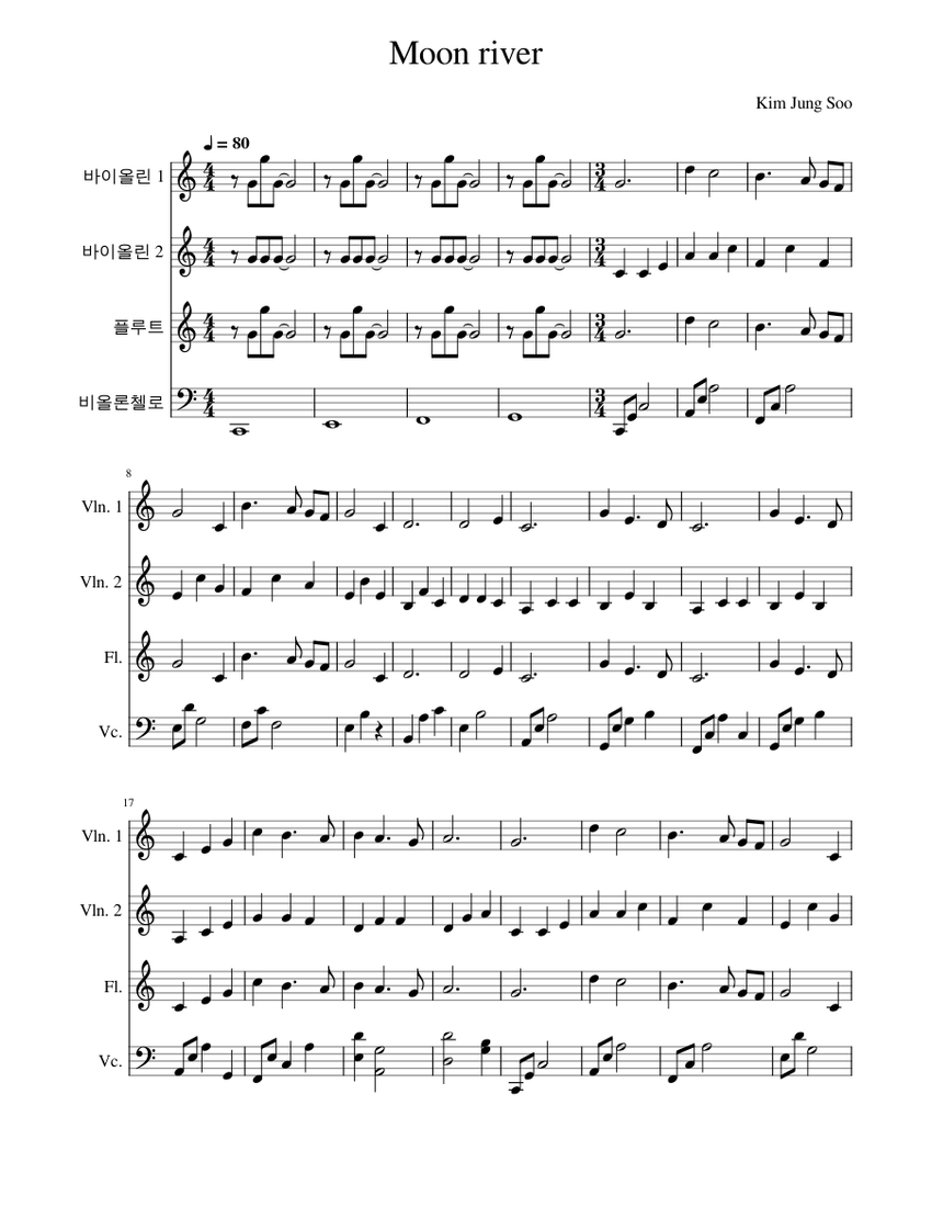 moon river Sheet music for Flute, Violin, Cello (Chamber Orchestra ...