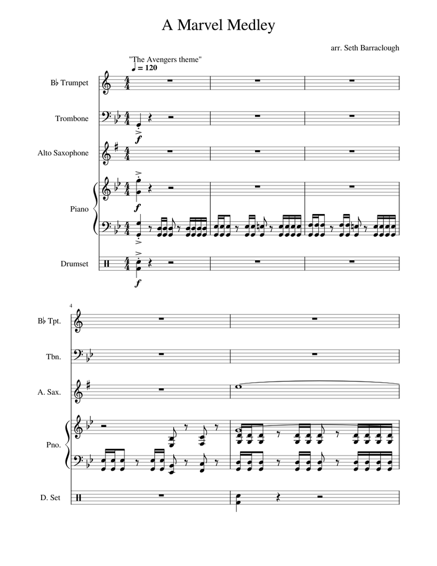 A Marvel Medley Sheet Music for Piano, Trombone, Saxophone alto ...