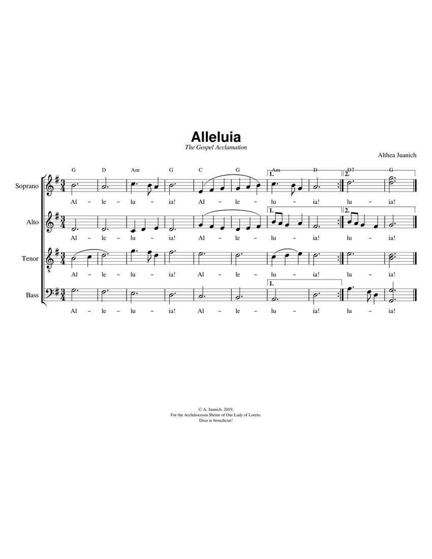 Alleluia (Gospel Acclamation) Sheet Music with Chords for Soprano, Alto ...