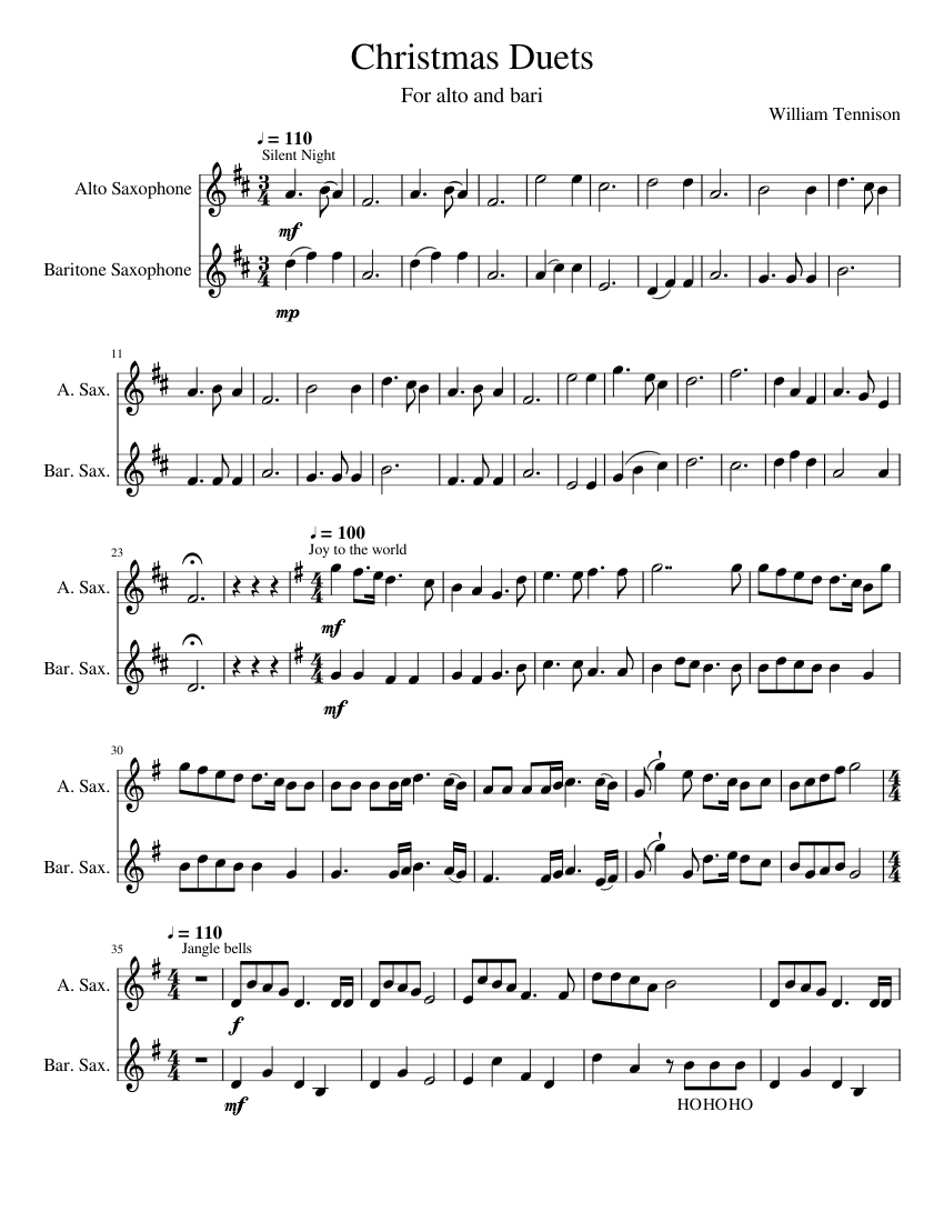 Christmas Duets Sheet Music for Saxophone alto, Saxophone baritone ...