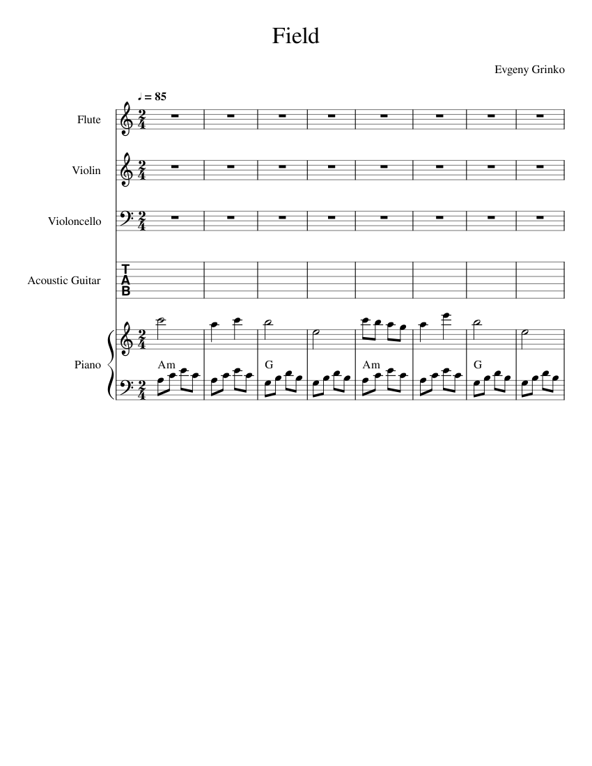 Field updated Sheet music for Piano, Flute, Violin, Cello & more instruments (Mixed Quintet ...