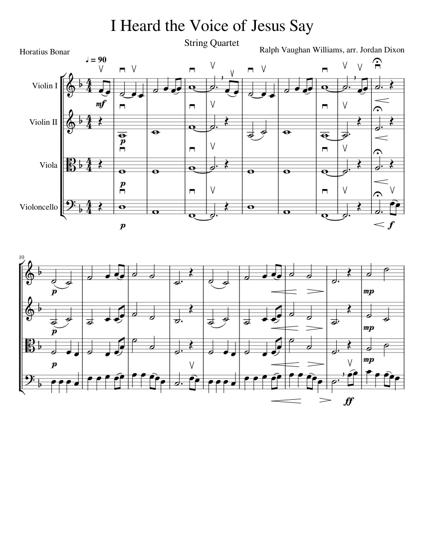 I Heard the Voice of Jesus Say Sheet Music for Violin, Viola, Cello ...