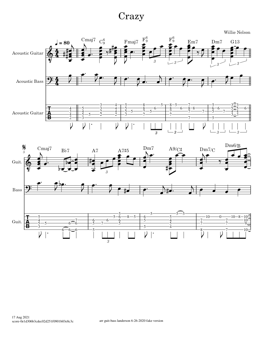 Crazy – Willie Nelson Sheet music for Guitar, Bass guitar (Solo ...