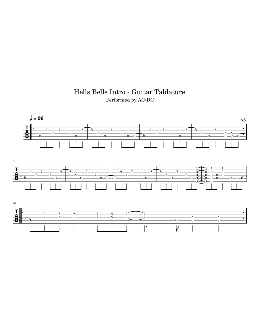 Hells bells – AC/DC Hells Bells Intro - Guitar Tablature Sheet Music ...