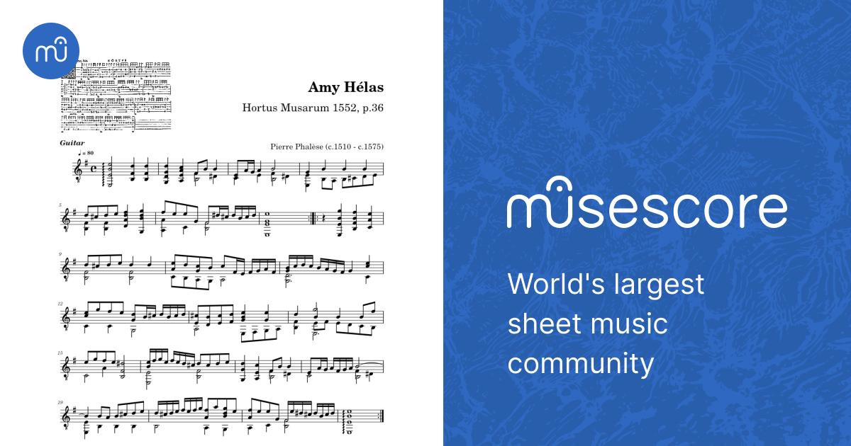 Amy Hélas – Pierre Phalèse (c.1510 - c.1575) Sheet music for Guitar ...