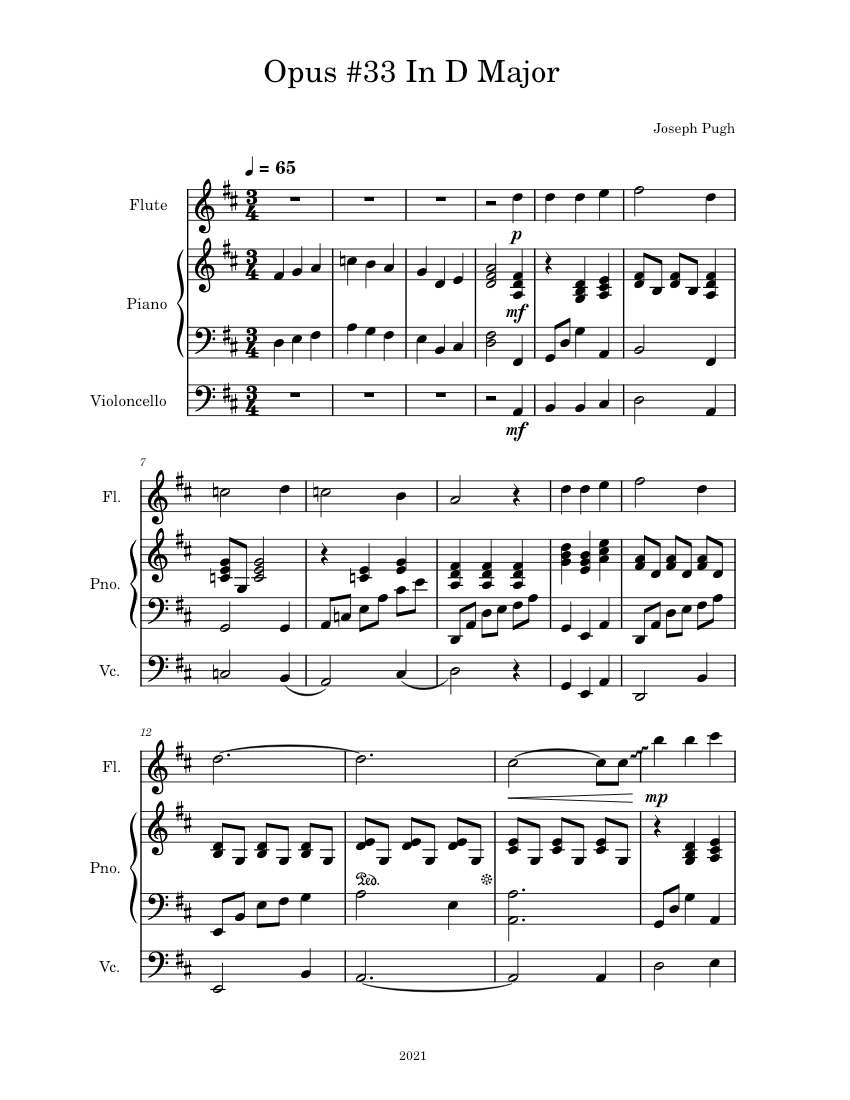 Opus#33 In D Major-Joseph Pugh - piano tutorial