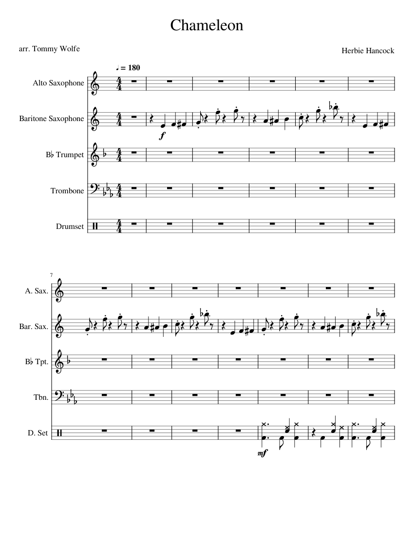 Chameleon Sheet music for Trombone, Saxophone alto, Saxophone baritone ...