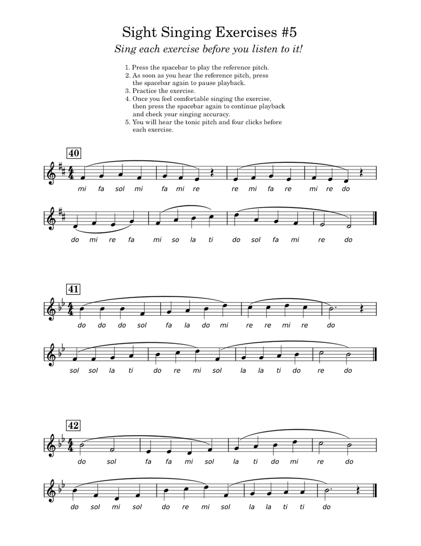 Sight Singing Exercises #5 Sheet Music for Vocals (Solo) | MuseScore.com