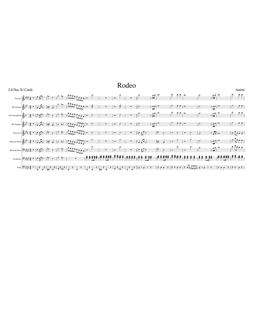 Rodeo Sheet music for Trombone, Tuba, Flute piccolo, Clarinet in b-flat ...