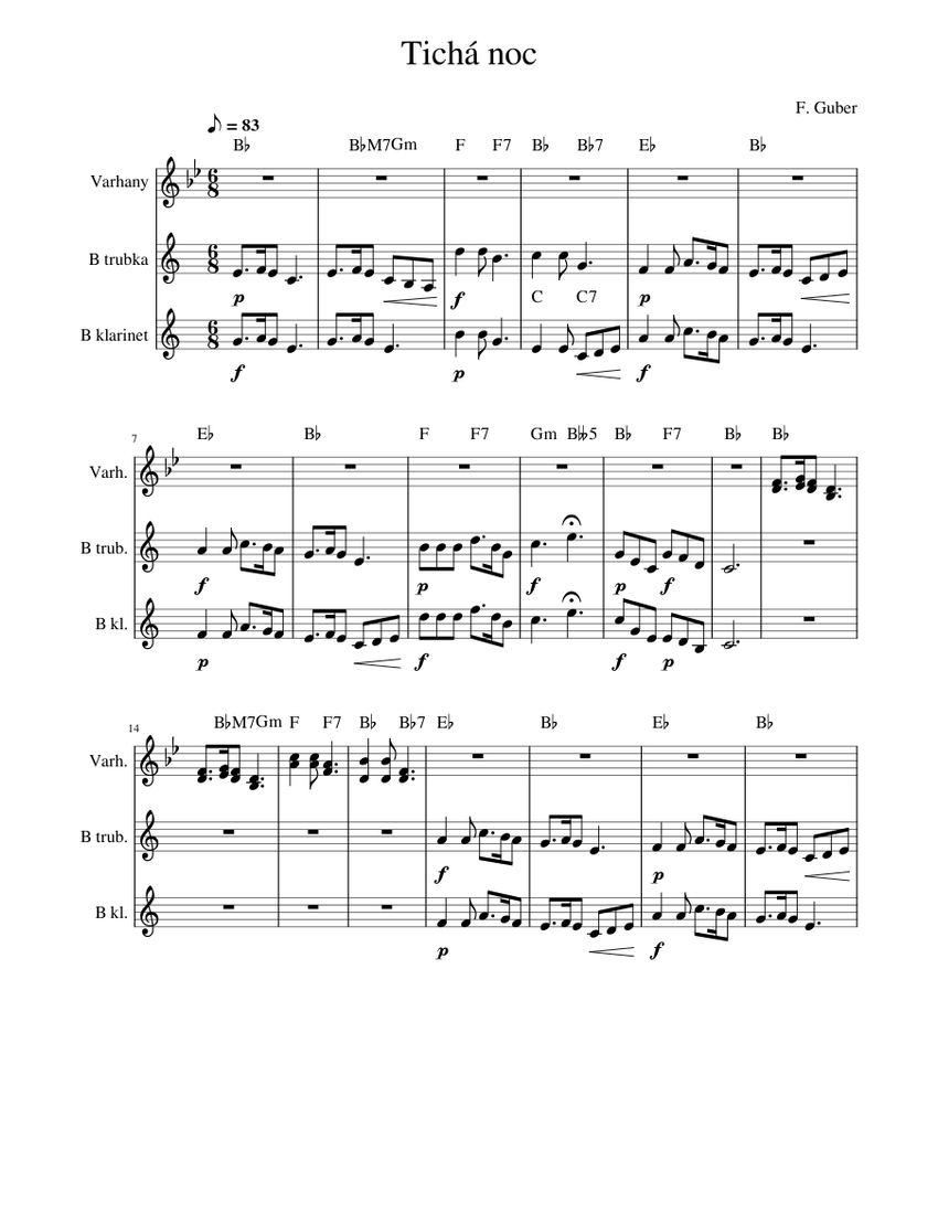 Tichá noc Sheet Music for Organ, Clarinet in b-flat, Trumpet in b-flat ...
