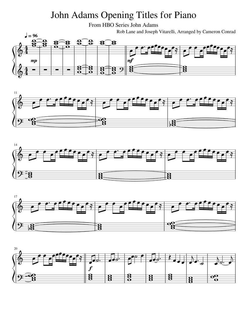 John Adams Opening Titles for Piano Sheet Music for Piano (Solo) Easy ...