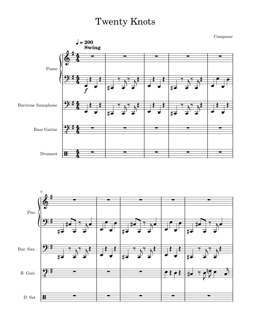 Twenty_Knots Sheet Music for Piano, Saxophone baritone, Bass guitar ...