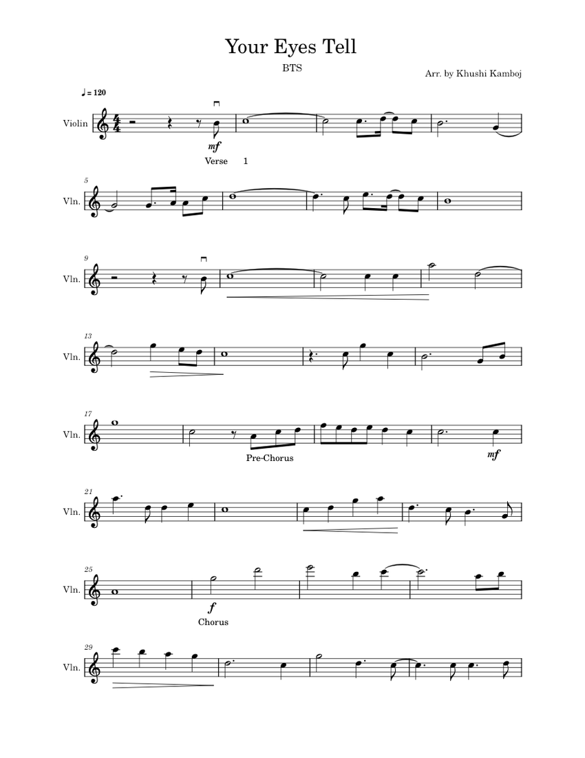 Your Eyes Tell - BTS Sheet music for Violin (Solo) | Musescore.com