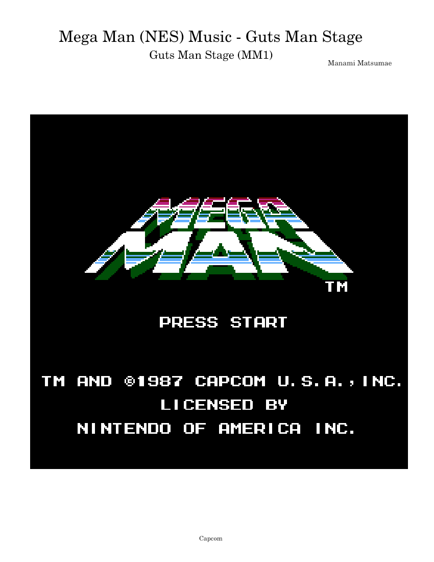 Mega Man (NES) Music - Guts Man Stage Sheet Music for Piano (Solo ...