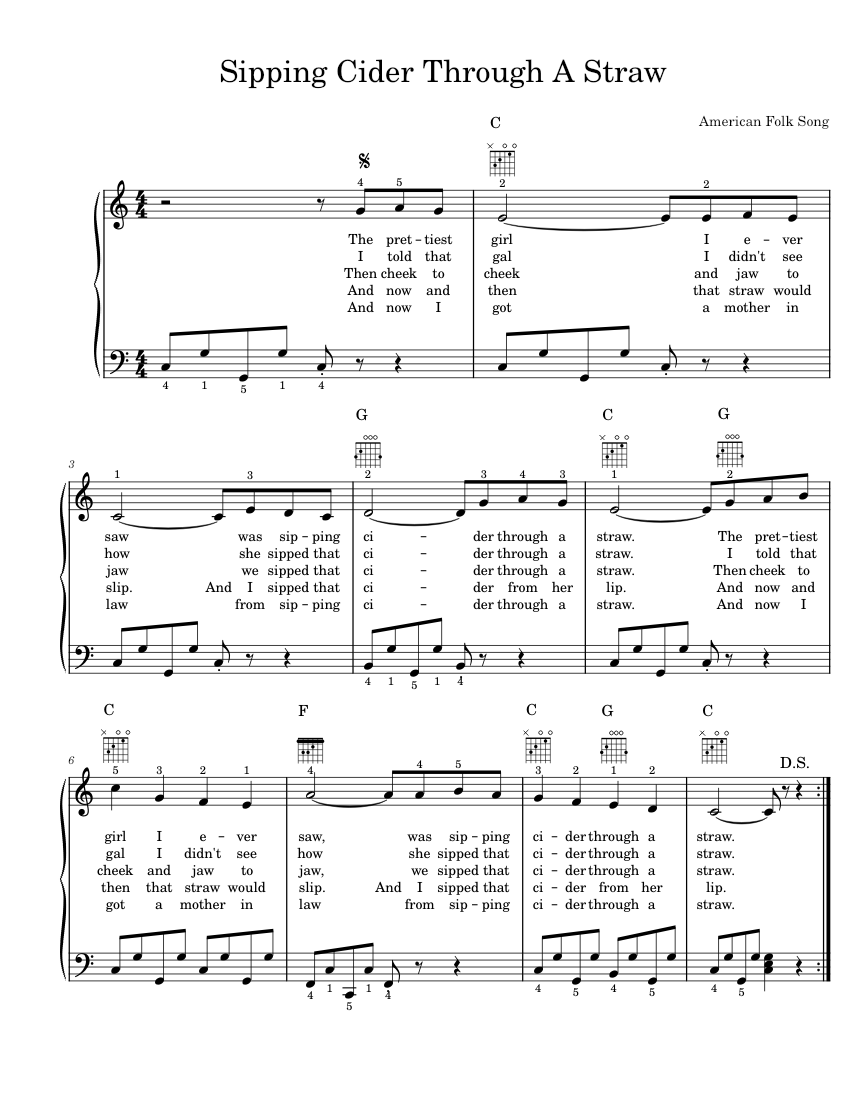 Sipping Cider Through A Straw Sheet Music for Piano (Solo) Easy ...